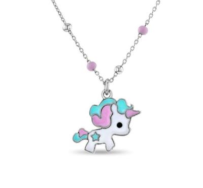 Cina Collare per bambini in smalto unicorno colletto 925 Sterling Silver Bianco Dorato in vendita