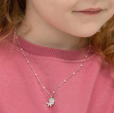 Cina Collare per bambini in smalto unicorno colletto 925 Sterling Silver Bianco Dorato in vendita
