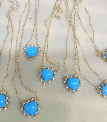 Cina 925 Sterling Silver Chain Gioielli Diamante E Turchese Cuore Twist Collare Senza Perla in vendita