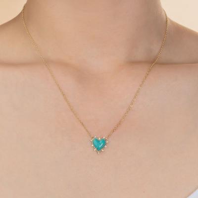 Cina 925 Sterling Silver Chain Gioielli Diamante E Turchese Cuore Twist Collare Senza Perla in vendita