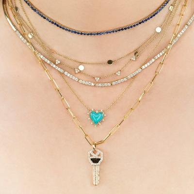 Cina 925 Sterling Silver Chain Gioielli Diamante E Turchese Cuore Twist Collare Senza Perla in vendita