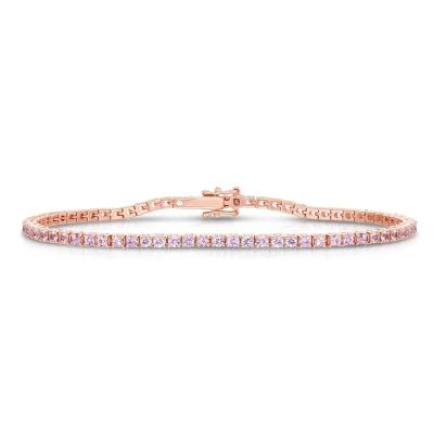 China 925 Sterling Silver Classic 2mm Rose Pink Pave Cubic Zircon Tennis Bracelet for Girl for sale