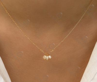 Cina 925 Sterling Silver Tre Perle d'Acqua Dolce Colletto per Donne 16
