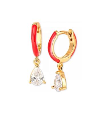 China 18k Gold-Plated Sterling Silver Earrings with Cubic Zirconia Red Enamel Dangles in Blue and Purple for sale