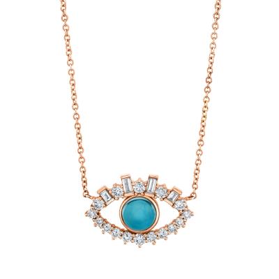 Cina 18K oro placcato baguette cubo zircone 925 sterling argento donna occhio cattivo collana in vendita