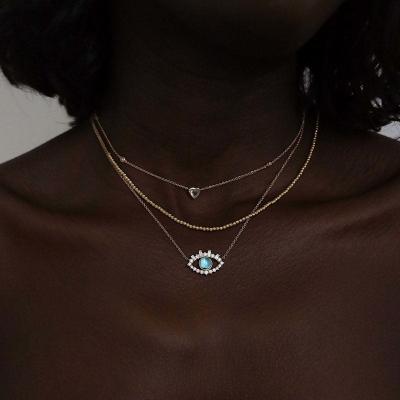 Cina 18K oro placcato baguette cubo zircone 925 sterling argento donna occhio cattivo collana in vendita