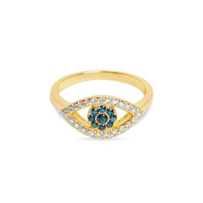 China Customized Size 925 Sterling Silver Cutout Pave Inlaid Eye Ring with 18K Gold Plating for sale