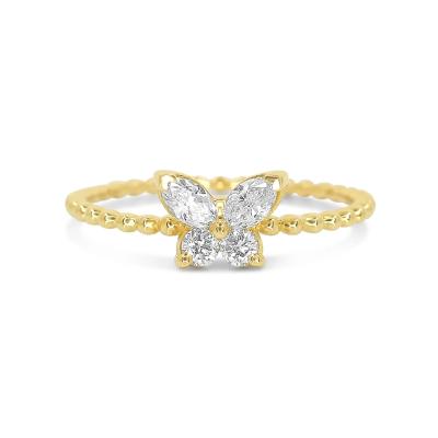China 925 Sterling Silver Women's Ring with Handmade 18K Gold Plated Ball and Marquise Butterfly for sale