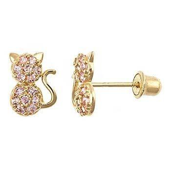 China Jewelry Type EARRINGS YCE6799 Pink CZ Cat Stud Earrings for Little Girls Screw Backs for sale