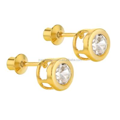 China Handmade 4mm Clear CZ Gold Plated Stud Earrings for Baby Children 925 Silver Jewelry for sale