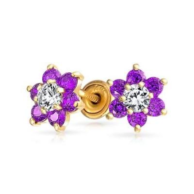 China Flower Amethyst CZ Birthstone Baby Girls 925 Sterling Silver Screw Back Stud Earrings for sale