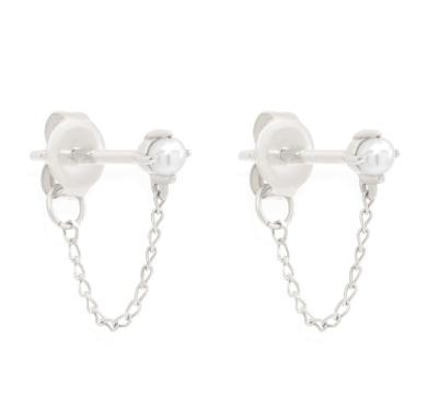 Cina 925 Sterling Silver Chain Drop Pearl Earrings Bianco Acqua Dolce Perla Earrings in vendita