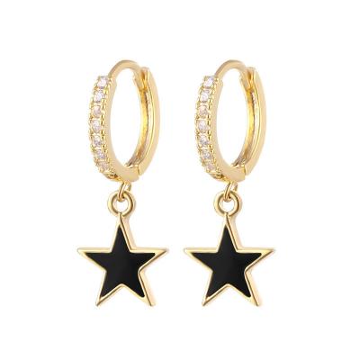 China Colorful Enamel Star Hoop Earrings Real 925 Sterling Silver Earrings Rhodium Plated for sale