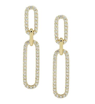 Cina Bianco Cubico CZ 18K Dorato Pave Link Drop Orecchini Donna Gioielli di moda in vendita