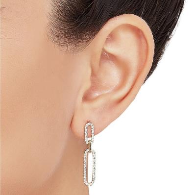 Cina Bianco Cubico CZ 18K Dorato Pave Link Drop Orecchini Donna Gioielli di moda in vendita