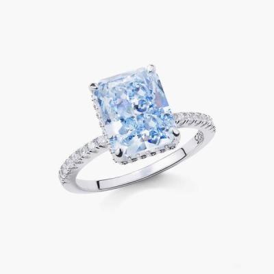 China Silver Plated Baguette Blue Diamond 5A Ice Cut CZ Wedding Engagement Ring For Women 925 Sterling Silver for sale