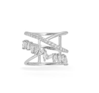 China Party Statement Piece Sterling Silver Rhodium Plated Zig Zag Diamond Ring For Women for sale
