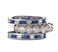 China 925 Sterling Silver CZ Simulated Sapphire Stackable Ring Set featuring Customized Size for sale