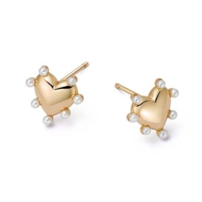 China Forma di cuore perle orecchini di punta fatti a mano in 925 sterling argento 14K oro per ragazze moda gioielli pregiati for sale
