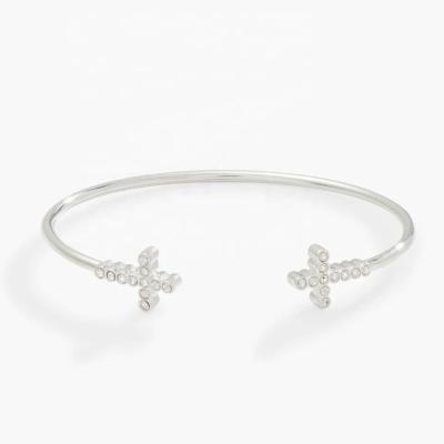 China 925 14K Gold Cross Bangle Bracelet With Pave Crystal Zircon For Women for sale
