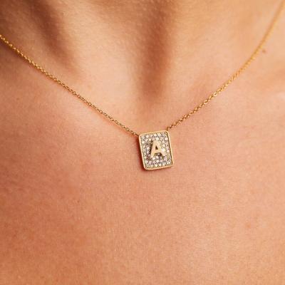 Cina Rendi il suo giorno con 14K Gold Quadratura Iniziale Collare di Gemme Per Donne regalo di San Valentino in vendita