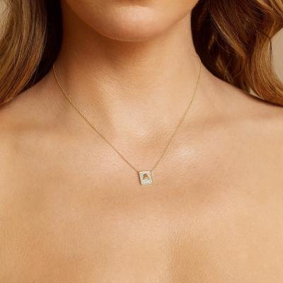 Cina Rendi il suo giorno con 14K Gold Quadratura Iniziale Collare di Gemme Per Donne regalo di San Valentino in vendita