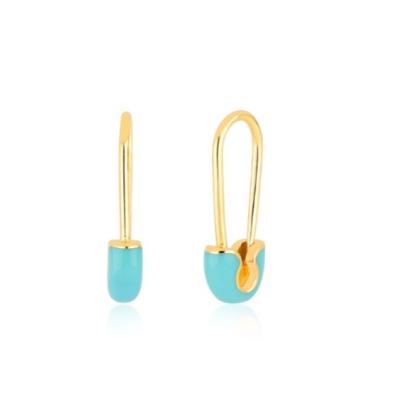China 925 Sterling Silver Women's Fashion Pin Earrings adorned with Blue Enamel Drop Finish for sale