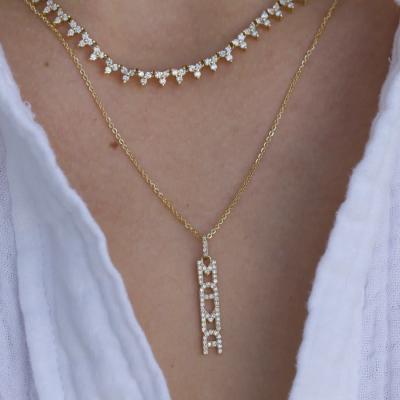 Cina Elegante 925 Sterling Silver 14K Gold MAMA Collare a sospensione fluttuante lungo in vendita