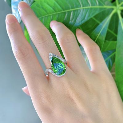 China Luxury Emerald CZ Diamond Rings Real 925 Sterling Silver Handmade Jewelry for Women for sale