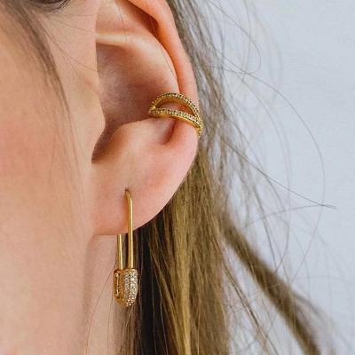 Cina Orecchini da cerchione per donne in argento 925 con diamante chiaro CZ gioielli in oro giallo brasiliano in vendita
