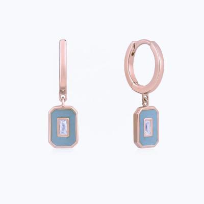 Cina Orecchini a cerchio in smalto Baguette CZ Argento 925 Placcato Oro 18K Gioielli Fatti a Mano per Donna in vendita