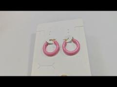 925 Customized Logo 18K Gold Plated Pink Enamel Huggie Earrings For Women'S Chic Look