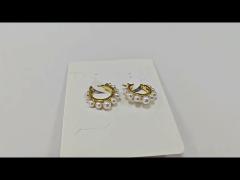 Fashion Brass 18K Gold White Pearl Hoop Earrings