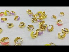 Custom Women Fine Jewelry 18K Gold Bold Dome Enamel Small Huggie Earrings