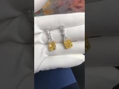 Boucles d'oreilles jaunes CZ en or blanc plaqué 925 cube Boucles d'oreilles en zirconie