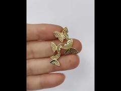 925 Sterling Silver White Gold Plated Micron Pave 4 Butterflies Charm Pendant For Women