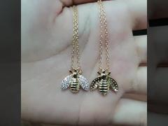 Fashion 18K Gold Plated Bee Pendant Necklace Handmade By 925 Sterling Silver Jewelry