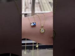 Warme verkoop 925 zilveren kussensnijden saffier en rechthoekige snijden witte zircon kleur blok zirconia dubbele steen hanger halskettingen