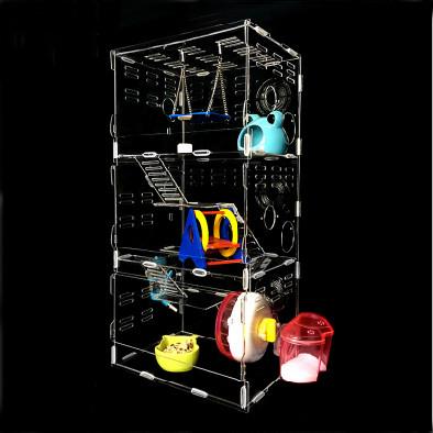 China hot sale New style clear square household 3 steps acrylic hamster cage for sale with available price for sale