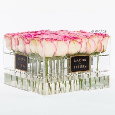 China Crystal Clear Acrylic Box with Lavender/red/pink Roses ,glowing flowers rose thick acrylic box with lid for sale