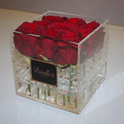 China best selling plexiglass display box with cover royal rose acryl clear flower packaging box with logo for sale
