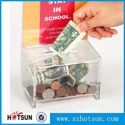 China Acrylic Clear Donation / Ballot Box with Lock and Sign Holder Transparent Acrylic Ballot Box for sale