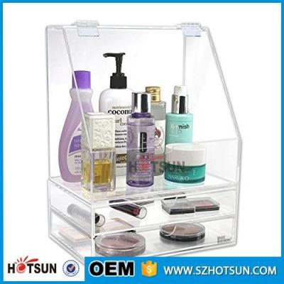 China Diamond Handle Clear Acrylic Makeup Organizer, Acrylic Makeup Drawer Box, Flip Cover Acrylic Cosmetic Storage Boxes for sale