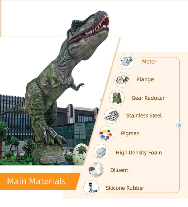 Realistic animatronic dinosaur model in action showing detailed textures and movement