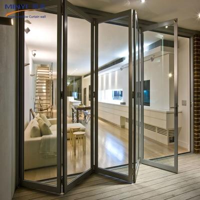 Cina Porta a doppio ripiego in cristallo esterno in lega di alluminio con rivestimento in polvere e design pieghevole in vendita