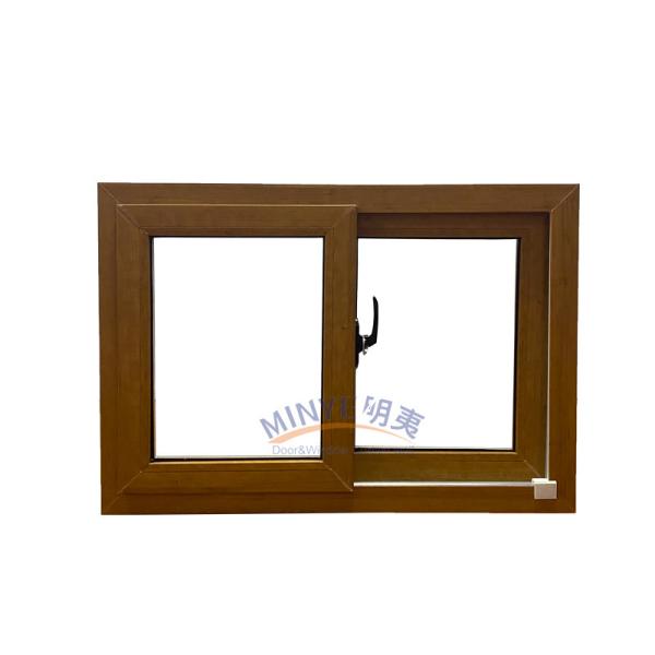 Quality Living Room Wood Color UPVC Window with Glass Door and Horizontal Sliding for sale