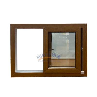 China Woonkamer Houtkleur UPVC-venster met glazen deur en horizontale schuifinnovatie Te koop