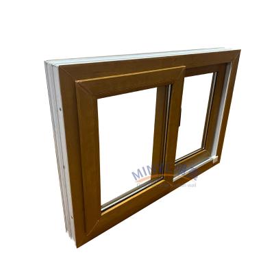 China Woonkamer Houtkleur UPVC-venster met glazen deur en horizontale schuifinnovatie Te koop