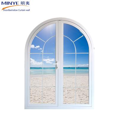 China Aluminum Profile Arch Double Oval Glass Casement Door with Water Penetration 450 PA for sale