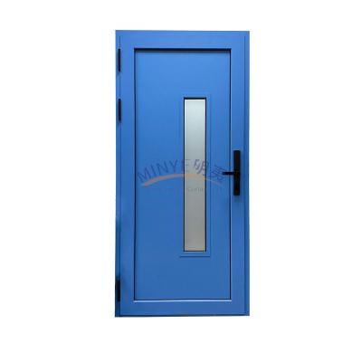 China Blauwe aluminium deur met dubbelgehard glas en elektronische code slot Te koop